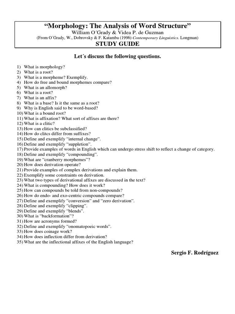 Morphology (O Grady Et Al) - Study Guide PDF | PDF
