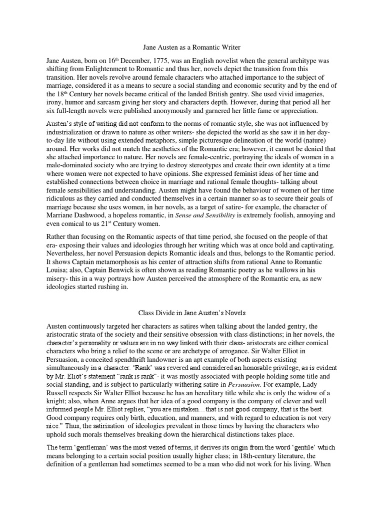 Jane Austen As A Romantic Writer | PDF | Persuasion (Novel) | Jane Austen