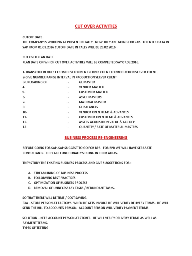 Cut Over Activities | Download Free PDF | Business Process | Business