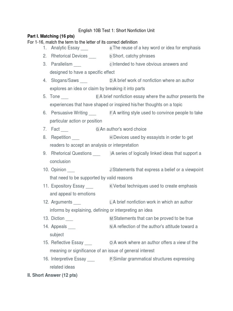Nonfiction Persuasion Unit Test | PDF | Essays | Epistemology
