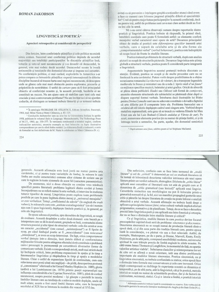 Roman Jakobson - Lingvistica Si Poetica PDF | PDF