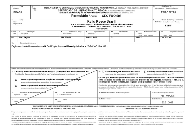 Formulário Segvôo 003 | PDF | Aeroespacial | Aeronáutica