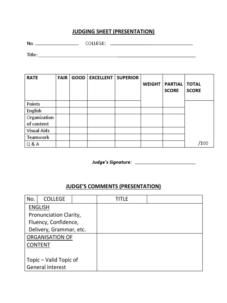 Judging Sheet | PDF