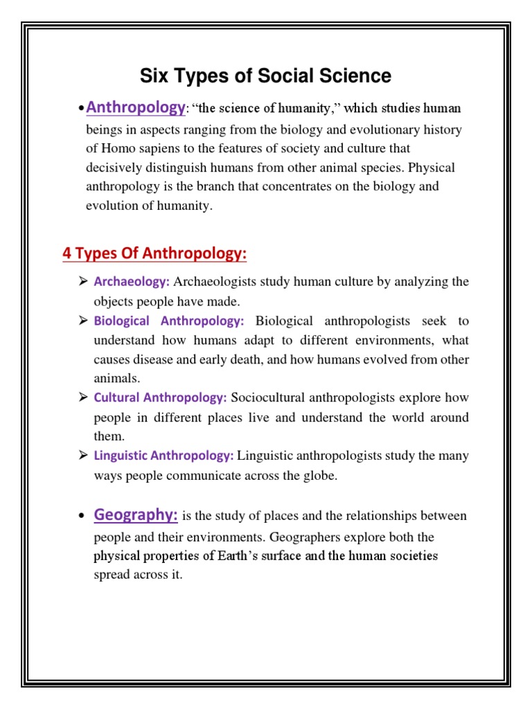 Six Types of Social Science | PDF | Anthropology | Social Science