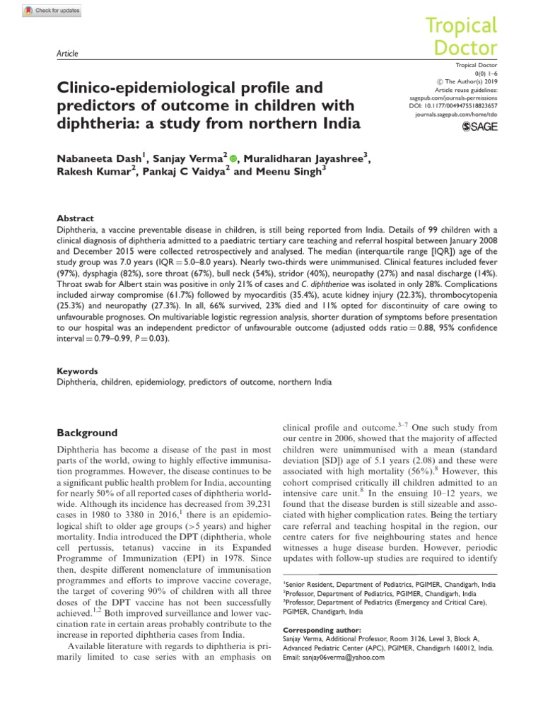 Clinico-Epidemiological Profile and Predictors of Outcome in Children ...