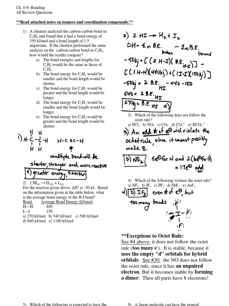 AP Ch. 8-9 Structures Polarity Review Answers | PDF | Chemical Polarity ...