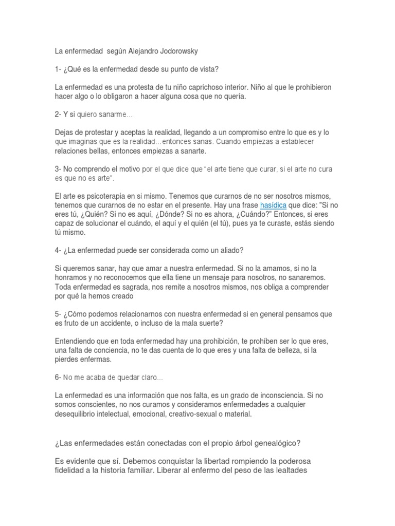 La Enfermedad Según Alejandro Jodorowsky | PDF | Edmund Husserl ...