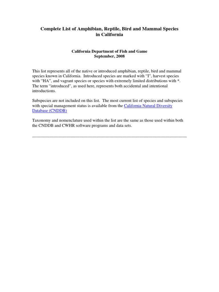 Amphibian Species List | PDF
