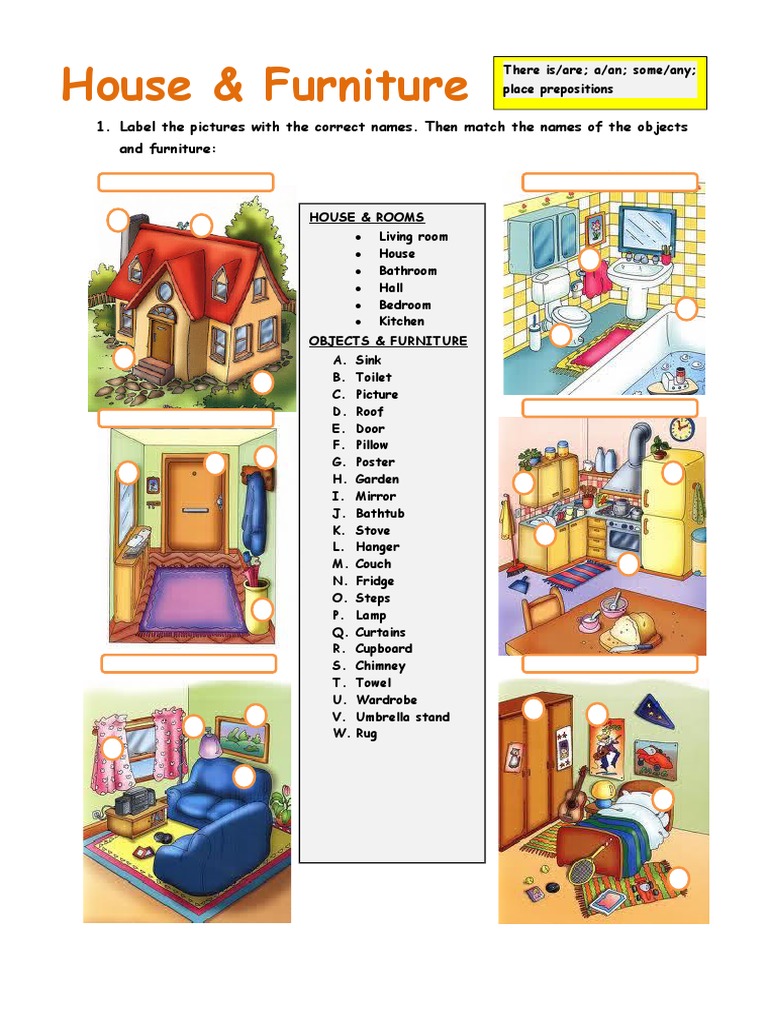 House Rooms and Furniture Worksheet | PDF | Architectural Elements ...