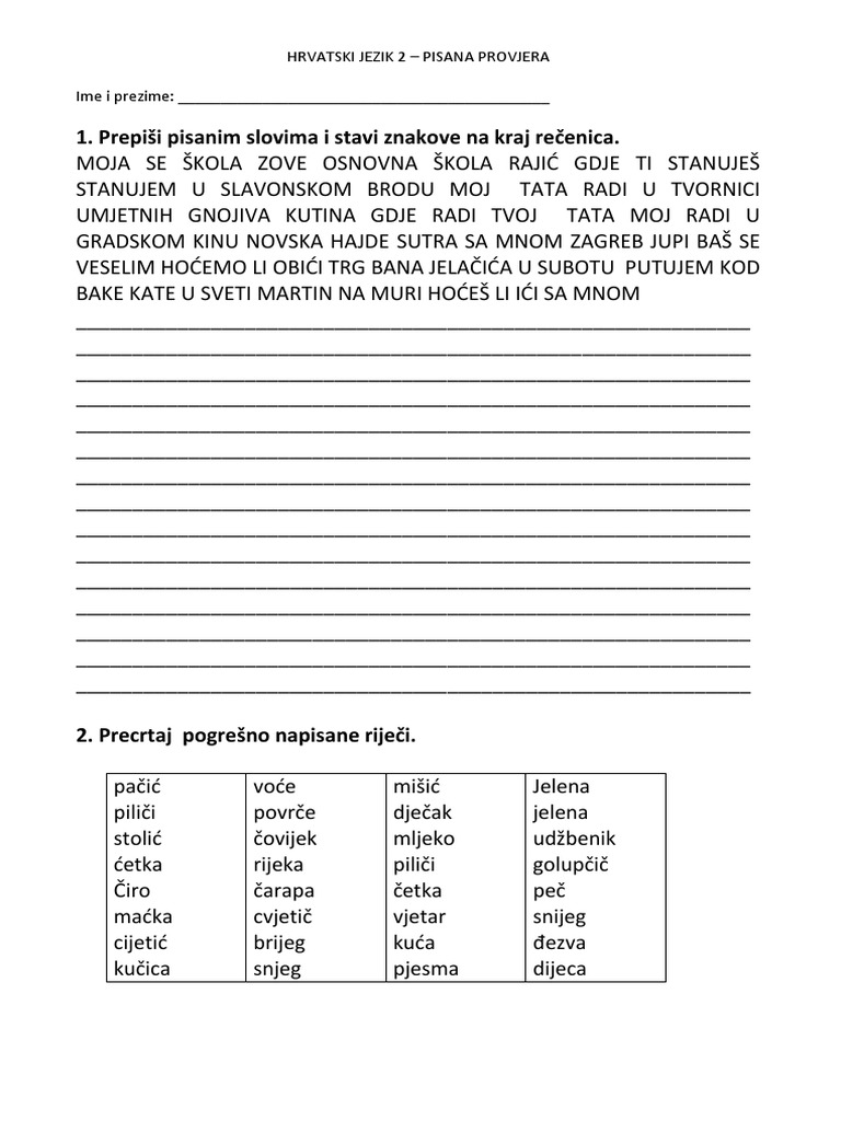 Ispit Znanja - Veliko Slovo U Imenima | PDF