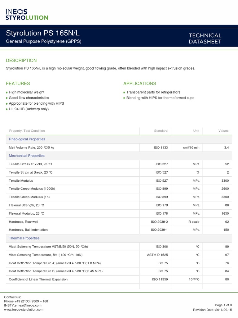 Styrolution PS 165N/L: General Purpose Polystyrene (GPPS) | PDF ...