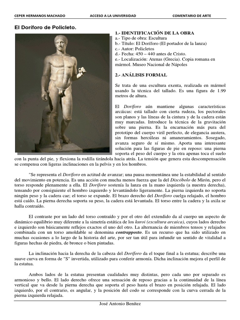 Comentario Doriforo PDF | PDF | Antigua Grecia | Escultura