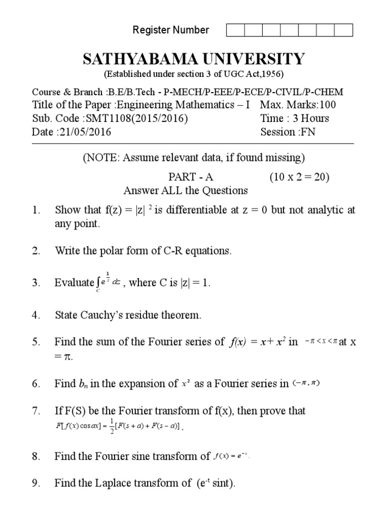 Engineering Mathematics 1 | PDF | Fourier Series | Trigonometric Functions