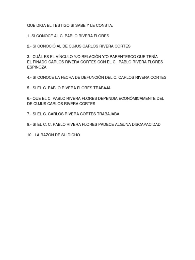 Que Diga El Testigo Si Sabe y Le Consta | PDF