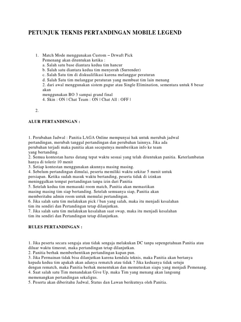 Petunjuk Teknis Pertandingan Mobile Legend | PDF