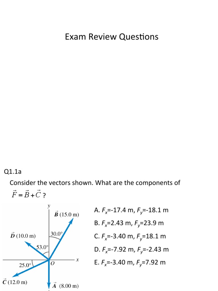 Exam Review Questions: Vectors, Kinematics, Dynamics, and Friction ...