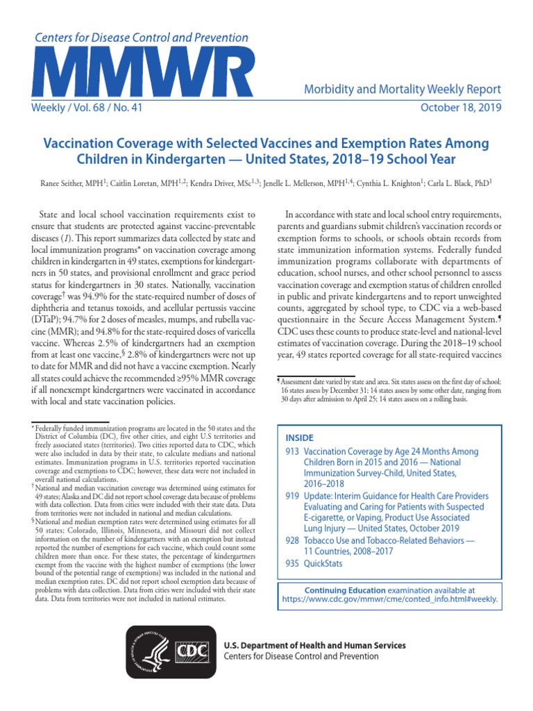 Morbidity and Mortality Weekly Report 2019 | PDF | Vaccines | Children ...