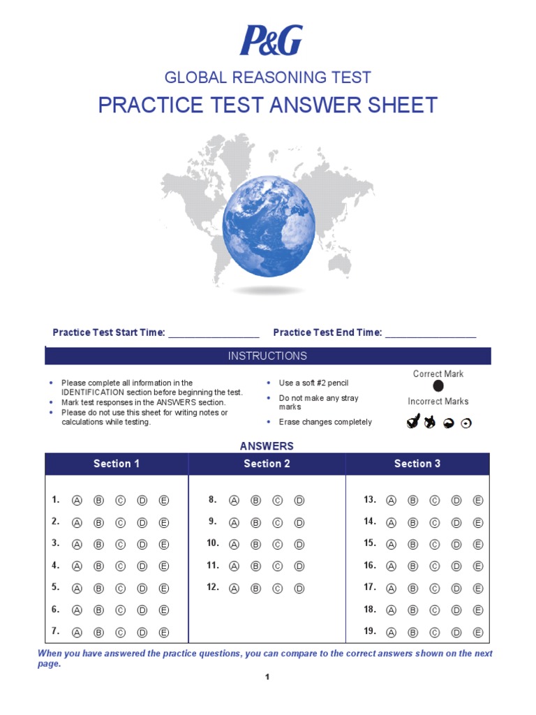 Global Reasoning Test - Answer Sheet PDF | PDF