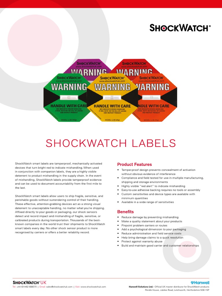 ShockWatch Labels Datasheet | PDF | Shelf Life | Business
