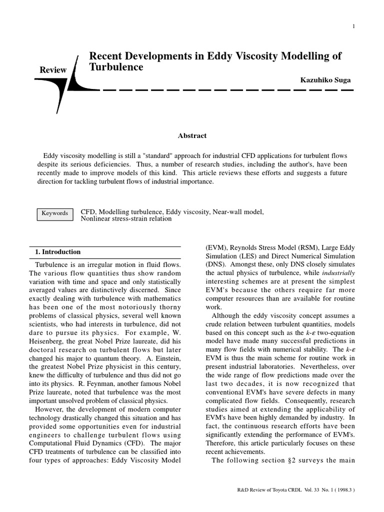 Recent Developments in Eddy Viscosity Modelling of Turbulence | PDF ...