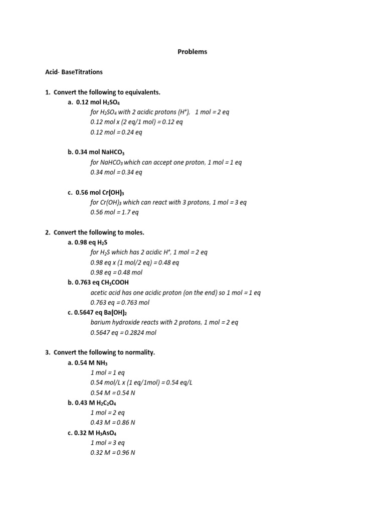 Normality Primer Solutions | PDF | Mole (Unit) | Molar Concentration