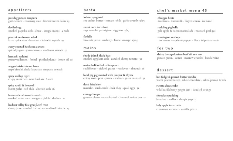 Appetizers Pasta Chef's Market Menu 45 | PDF | Pickling | Foods