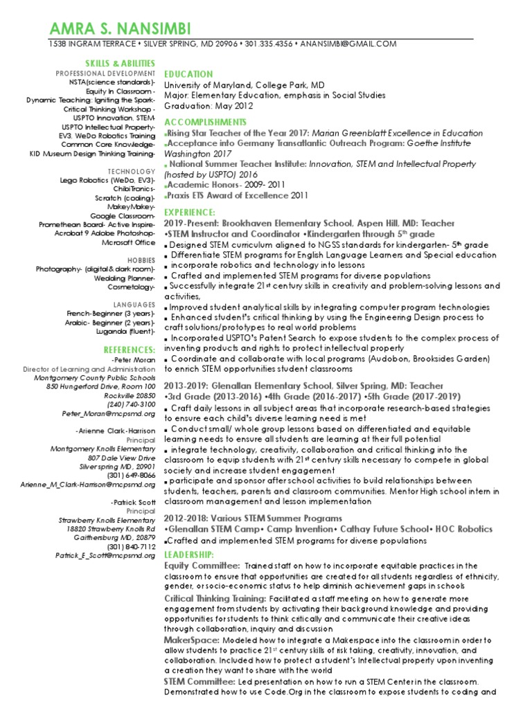 Nansimbi Stem Resume 2019 | PDF | Science, Technology, Engineering, And ...