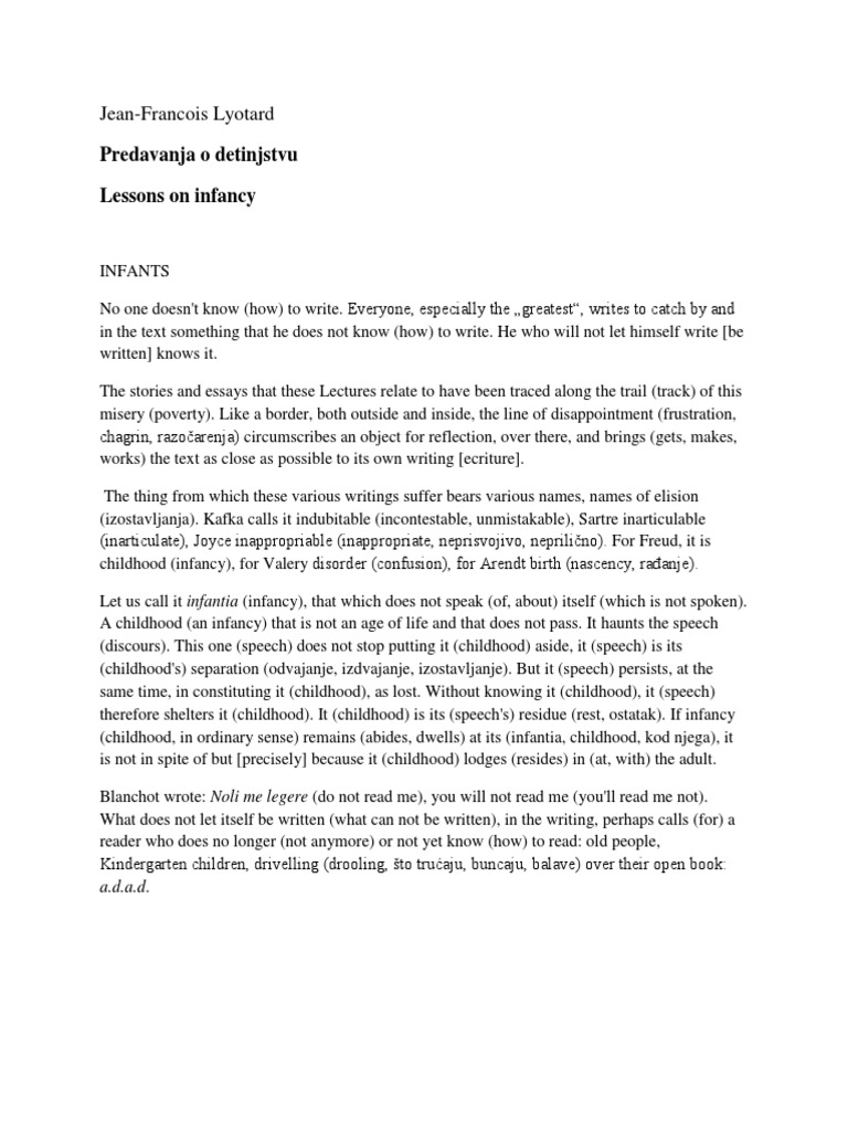Lyotard on Infancy and Return | PDF | Odyssey | Odysseus