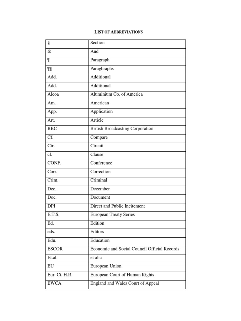 List of Abbreviations | PDF