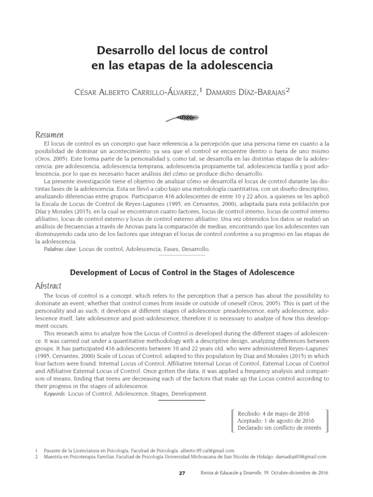 Locus Control | PDF | Adultos | Adolescencia