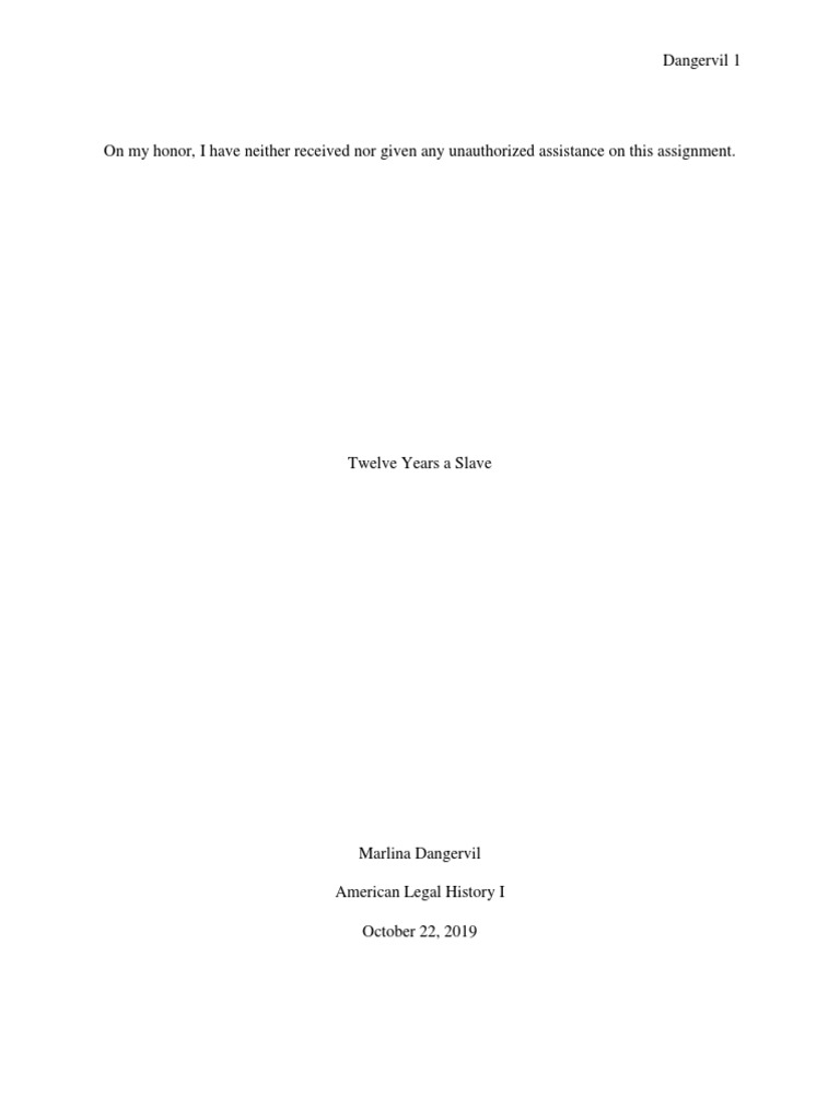 12 Years A Slave Film Analysis and Response by Marlina Dangervil | PDF ...