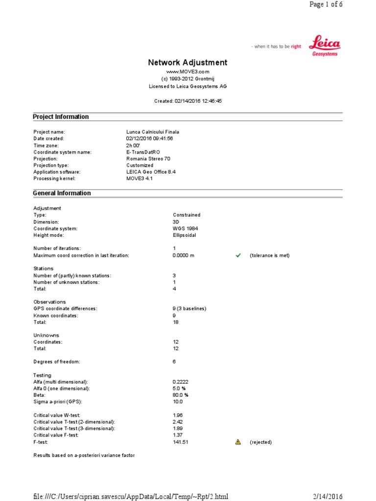 Network Adjustment: Project Information | PDF | Scientific Method | Statistical Analysis