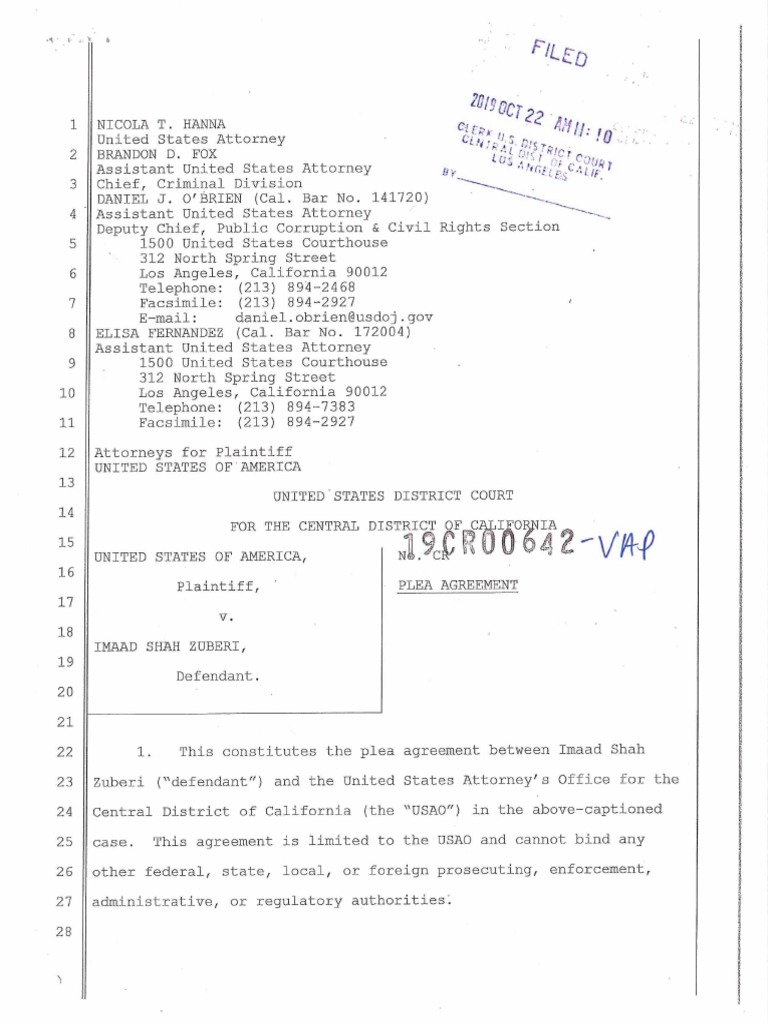 Imaad Shah Zuberi Plea Agreement | PDF