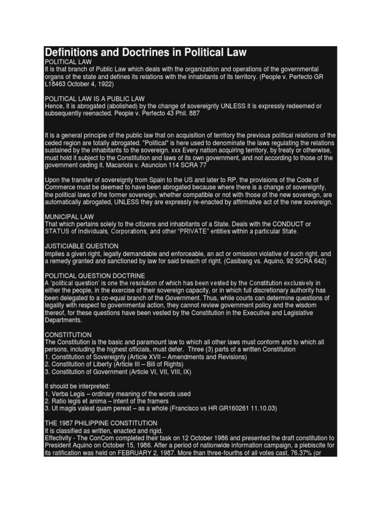 Definitions and Doctrines in Political Law | PDF | United States ...