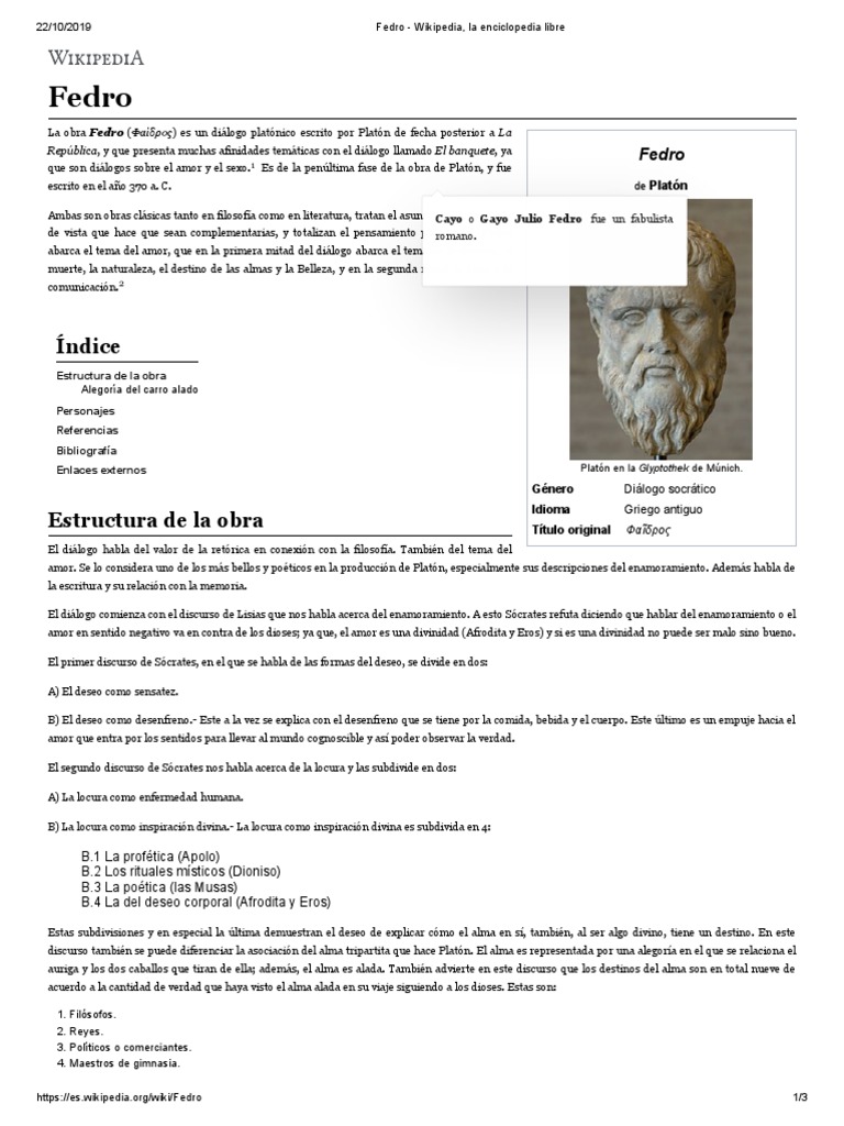 Fedro - Wikipedia, La Enciclopedia Libre | PDF | Los antiguos griegos ...