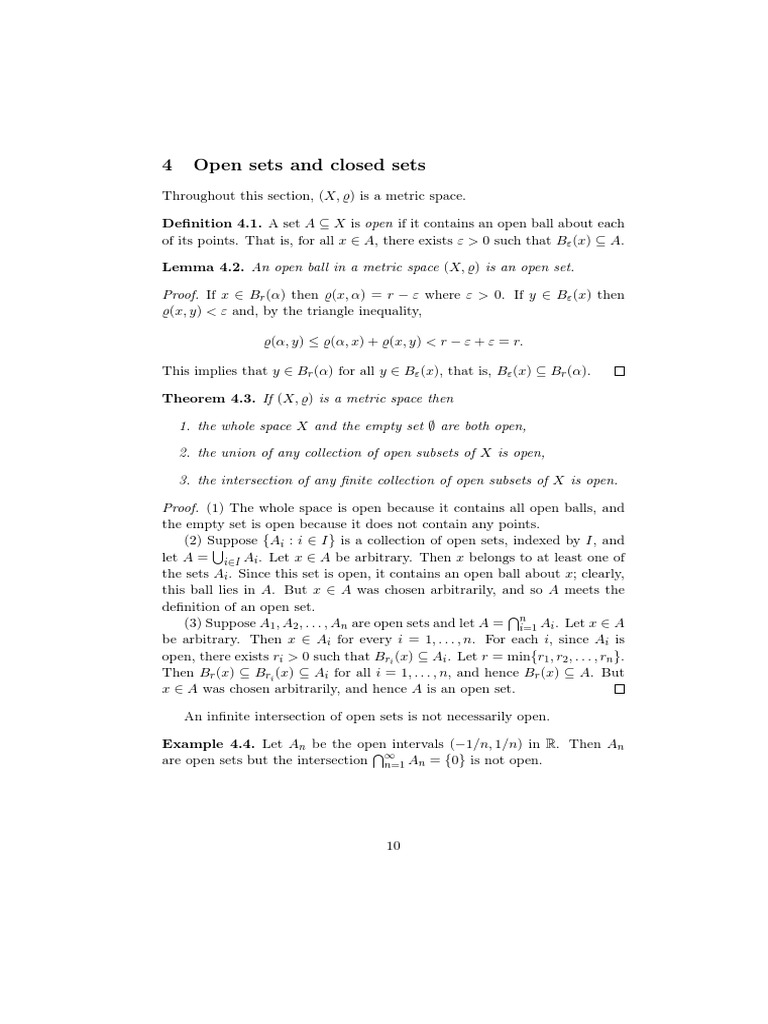 4 Open Sets and Closed Sets | PDF | Metric Space | Set (Mathematics)