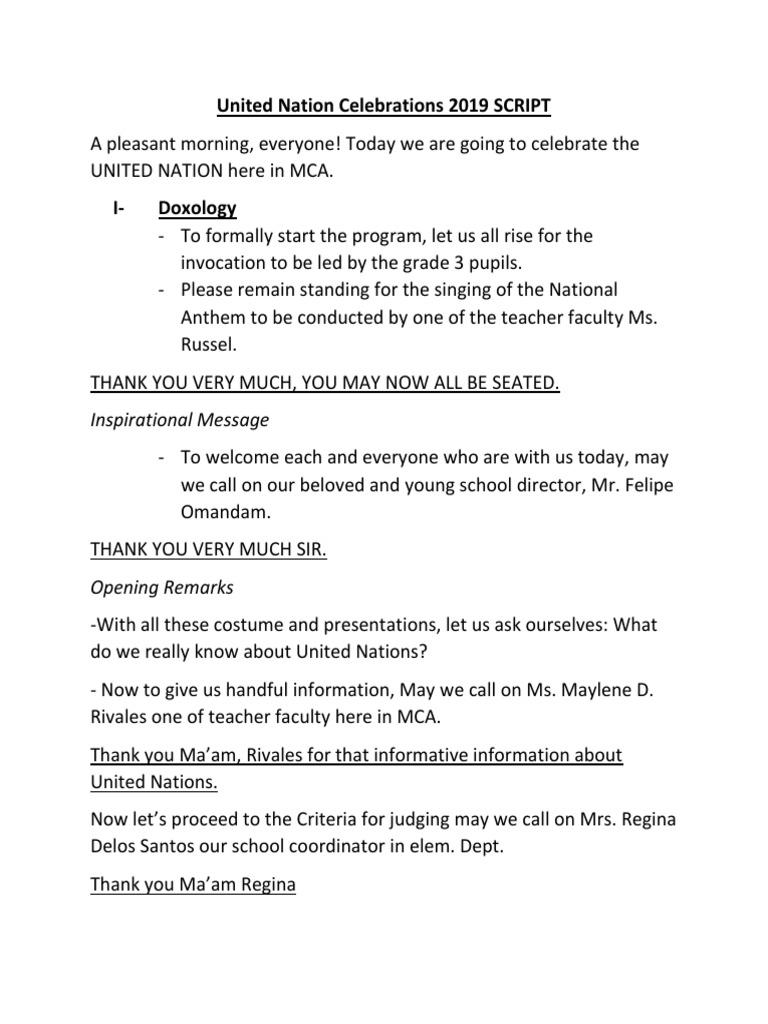 United Nation Celebrations 2019 SCRIPT | PDF