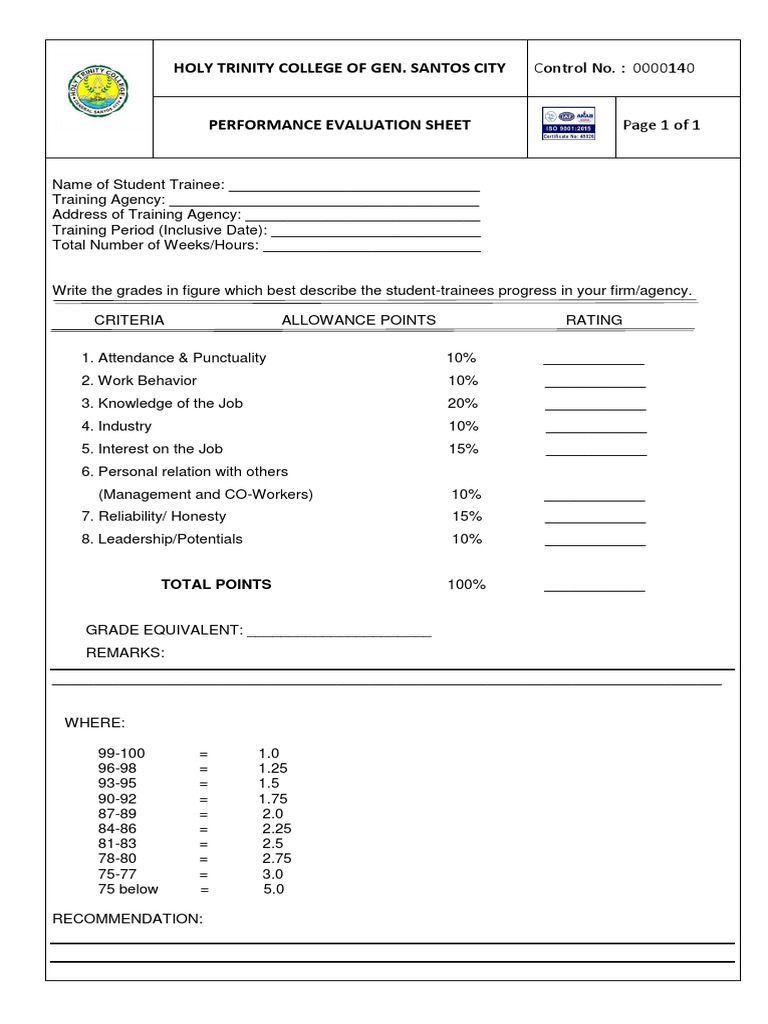 Student Trainee Performance Evaluation | PDF | Business