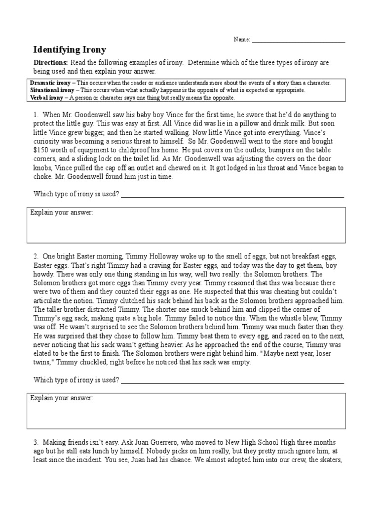 Irony Worksheet 2 | PDF | Irony | Dieting