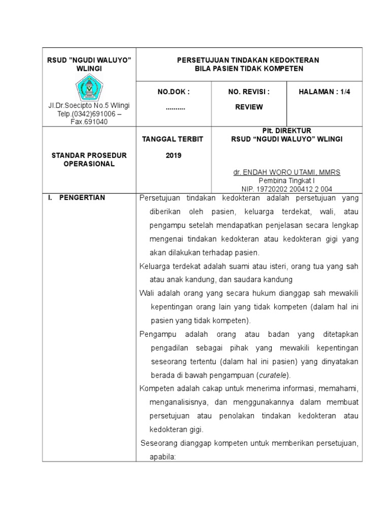 SPO Informed Consent Pasien Tidak Kompeten | PDF