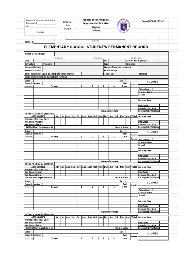 Form 137-E and Form137-A Template | PDF | Schools | Students