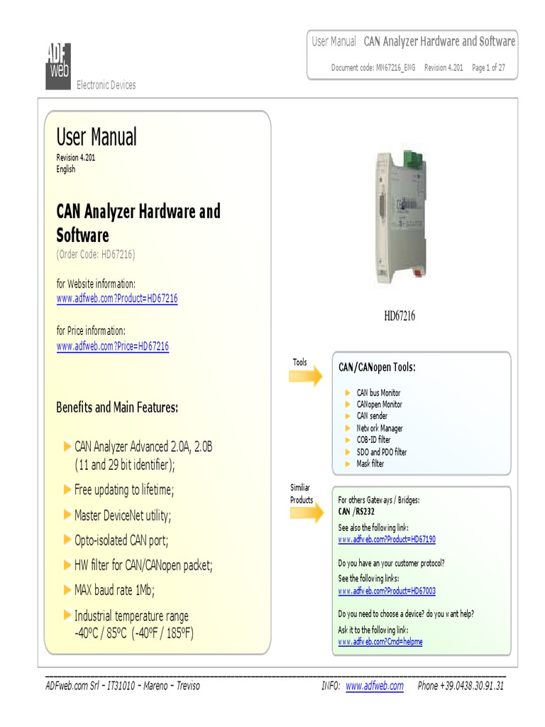 User Manual: CAN Analyzer Hardware and Software | PDF | Computer Data ...