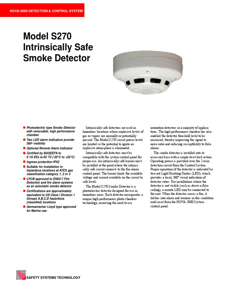 Model S270 Intrinsically Safe Smoke Detector: Nova-5000 Detection ...