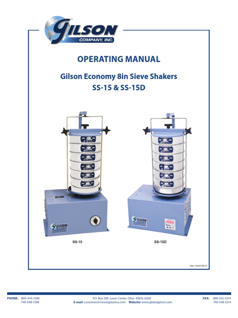 Operating Manual: Gilson Economy 8in Sieve Shakers SS-15 & SS-15D | PDF ...