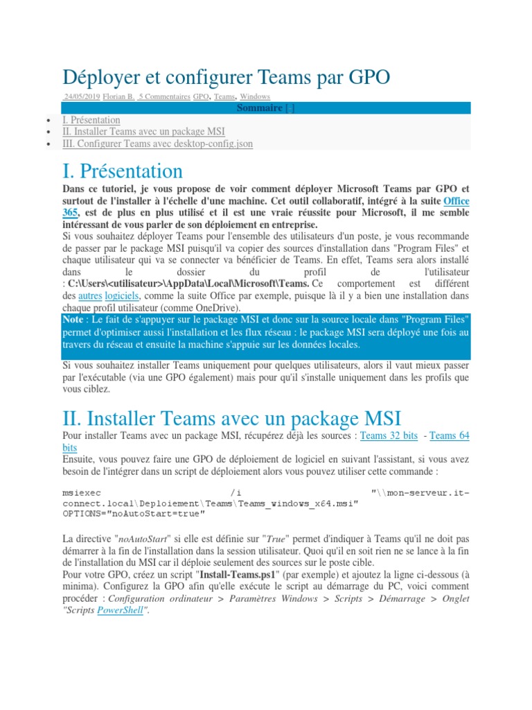 Déployer Et Configurer Teams Par GPO | PDF | Microsoft Windows | Microsoft