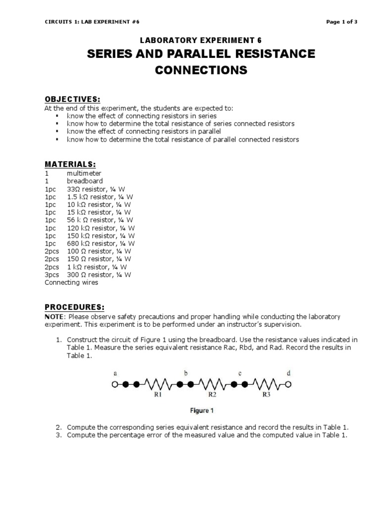Series and Parallel Resistance Lab Report | PDF | Resistor | Series And ...