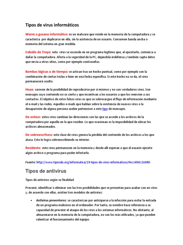 Tipos de Virus Informáticos | PDF | Malware | Virus de computadora