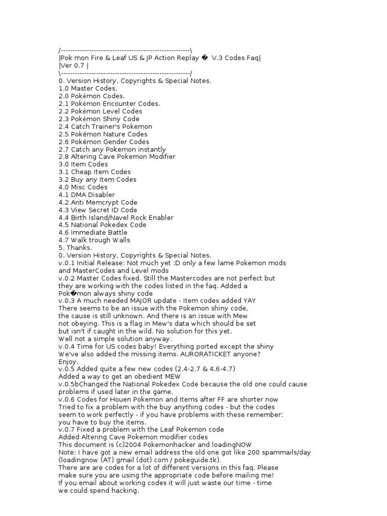 Pokemon Fire Red Gameshark Codes | PDF | Pokémon | Artificial Mythology