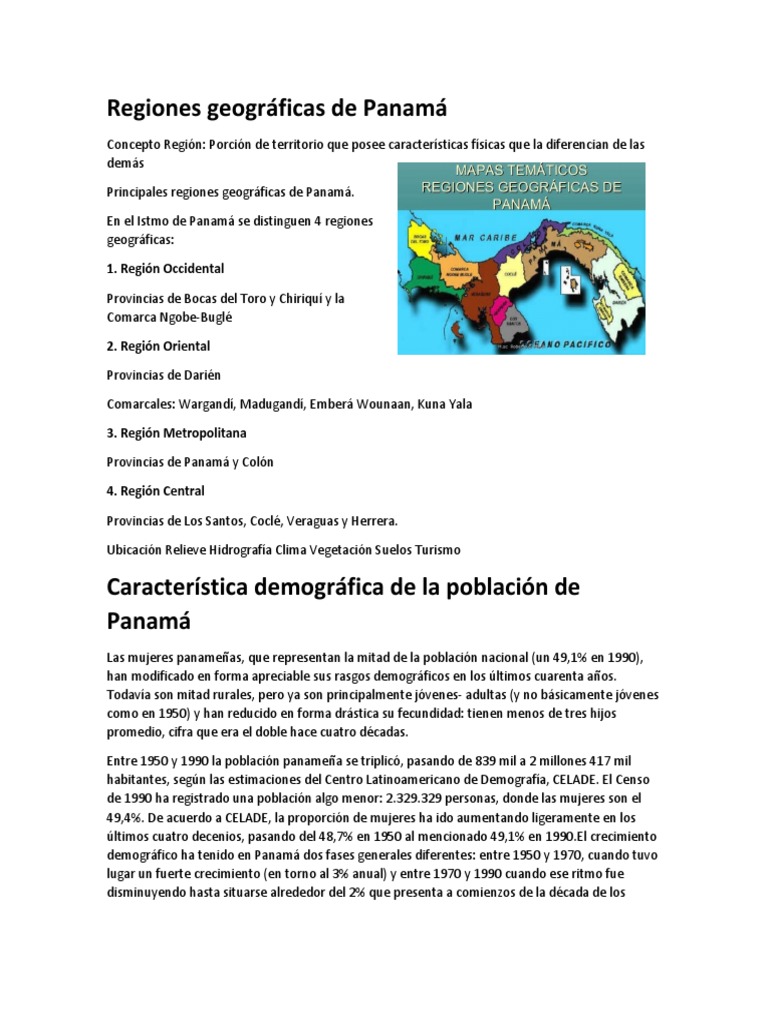 Regiones Geográficas de Panamá | PDF | Panamá | Crecimiento de la población