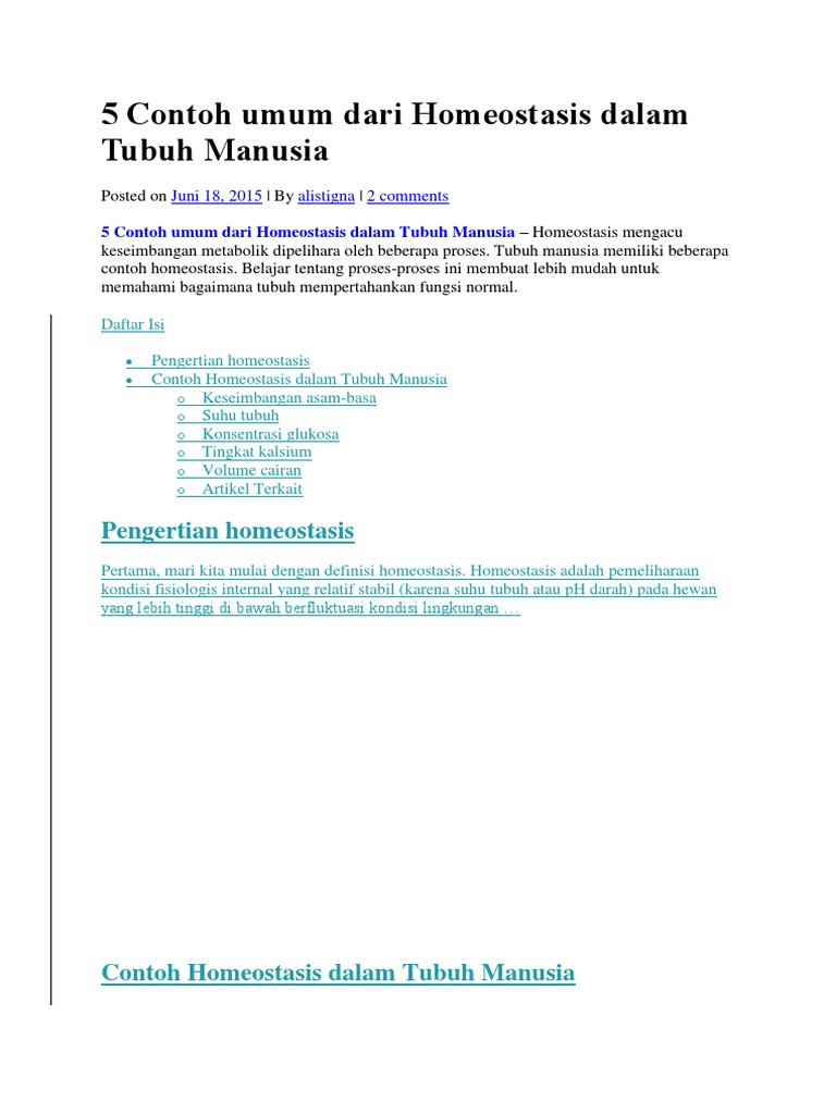 5 Contoh Umum Dari Homeostasis Dalam Tubuh Manusia | PDF